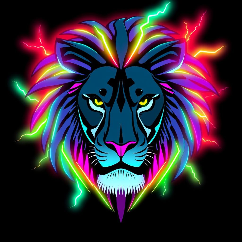 Main Object: A lion’s face, intense and fierce, built with bold ...