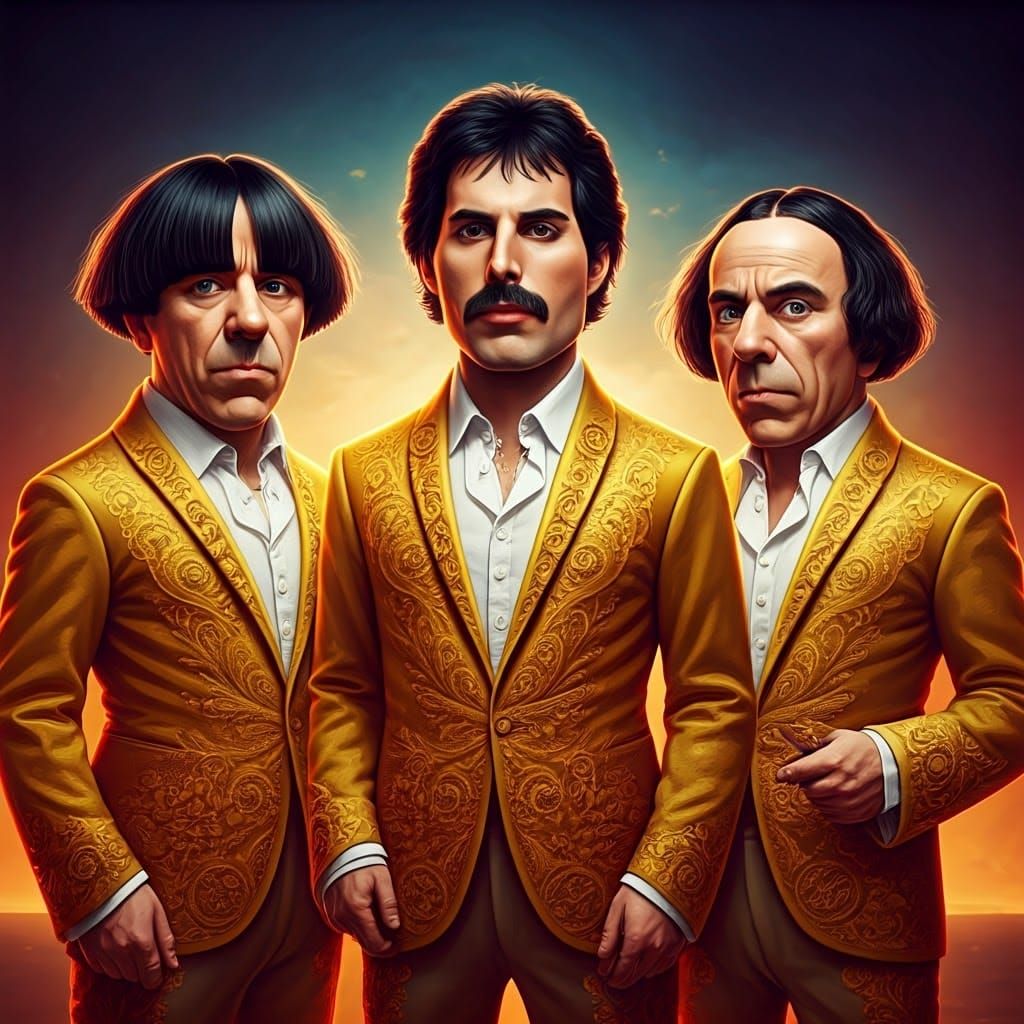 Three Stooges in Bohemian Rhapsody Style - AI Art
