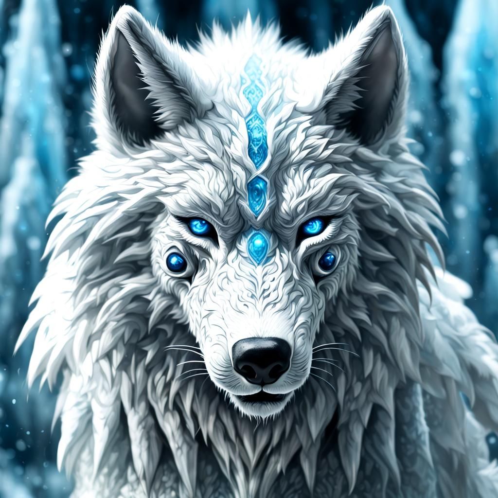 Ice mage humanoid wolf white fur ice blue eyes - AI Generated Artwork ...