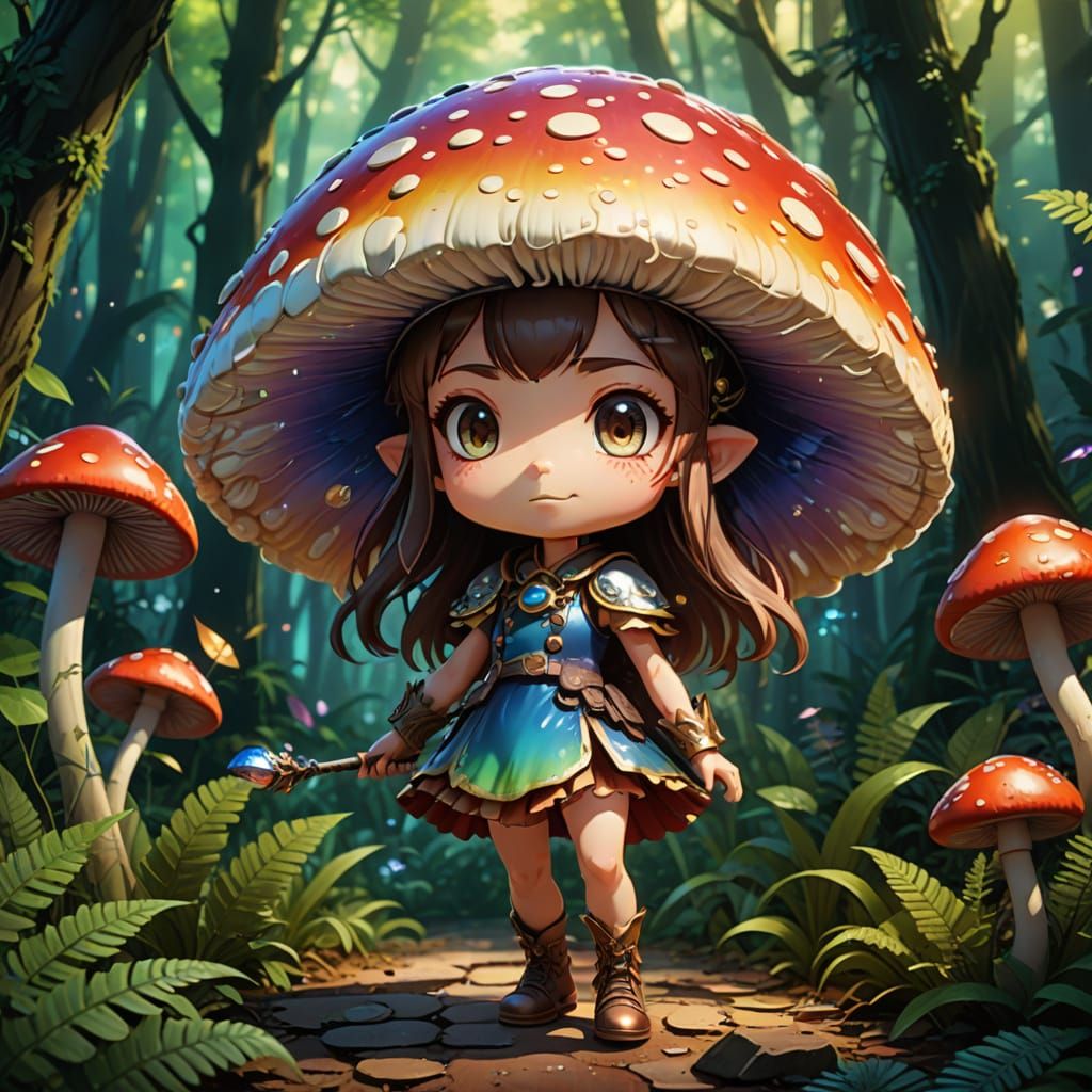 Chibi Mushroom fairy - Whimsical Chibi Fairy in Vibrant For...
