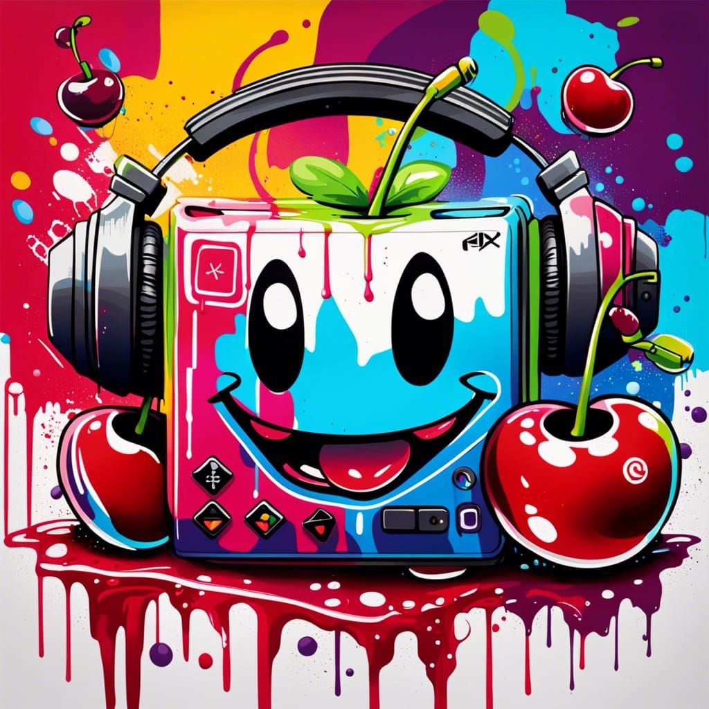 Smiling Cherries playing PlayStation games, wearing gaming headphones ...