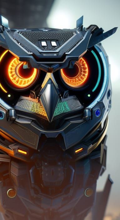 Cyborg owl Hyperrealistic, splash art, concept art, mid shot ...