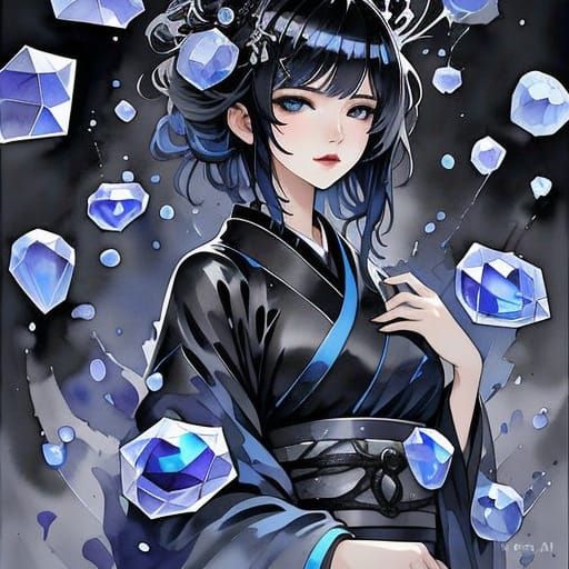 Gothic Geisha in Whimsical Watercolor Style with B... - AI Art