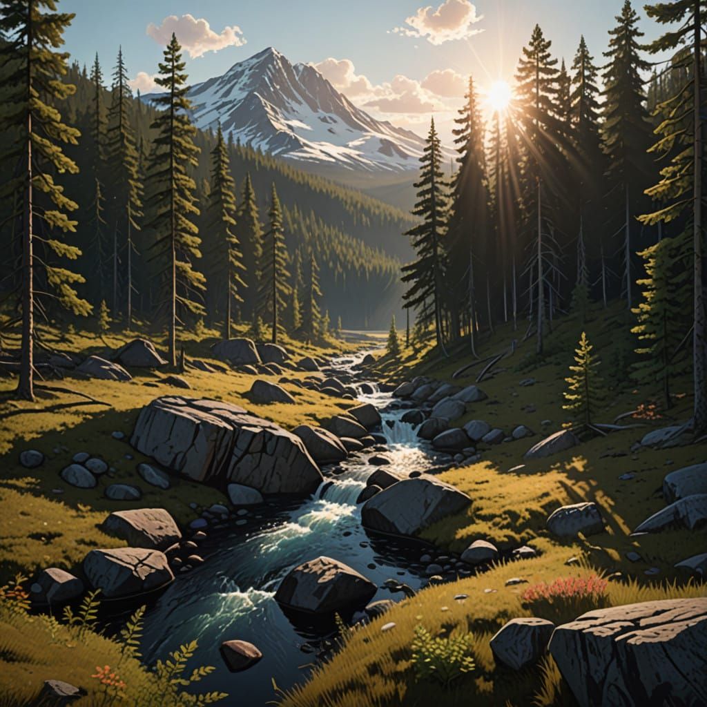 Sun in the taiga landscape. - Sun in the taiga landscape.