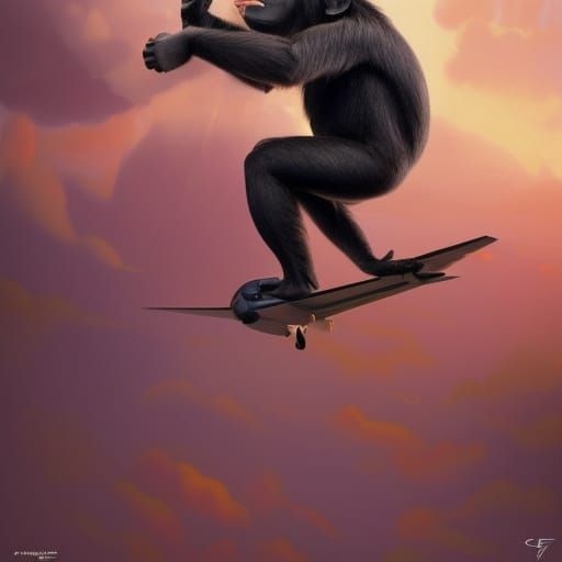 Chimpanzee as a boeing pilot in his plane ; 8k resolution concept art ...