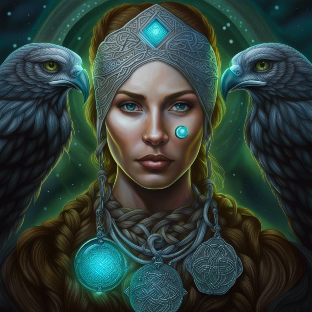 Celtic woman with hawks - AI Generated Artwork - NightCafe Creator