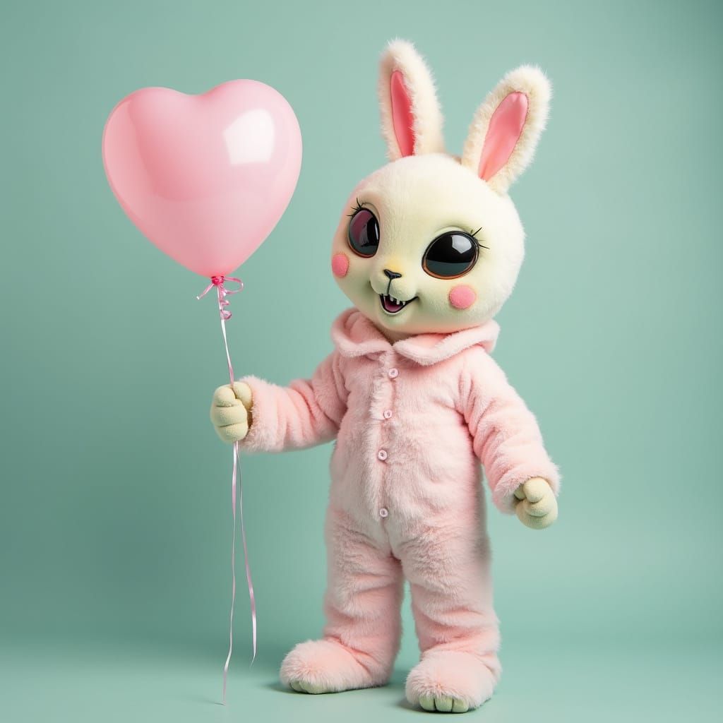 Alien in Easter Bunny Disguise Scowls with Pink He... - AI Art