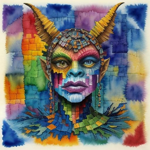 Grotesque Monster Mosaic patchwork watercolor - AI Generated Artwork ...