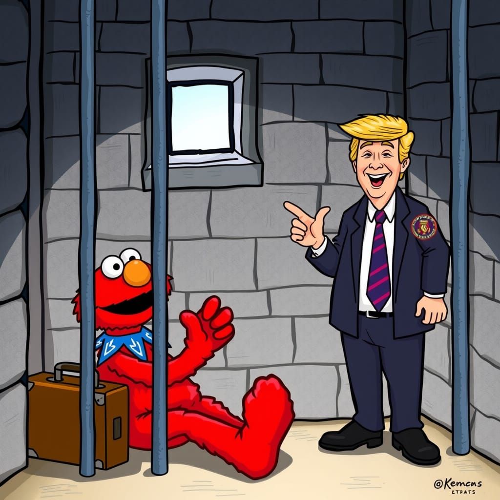 Elmo's Unlikely Detention in a Satirical Prison Sc... - AI Art