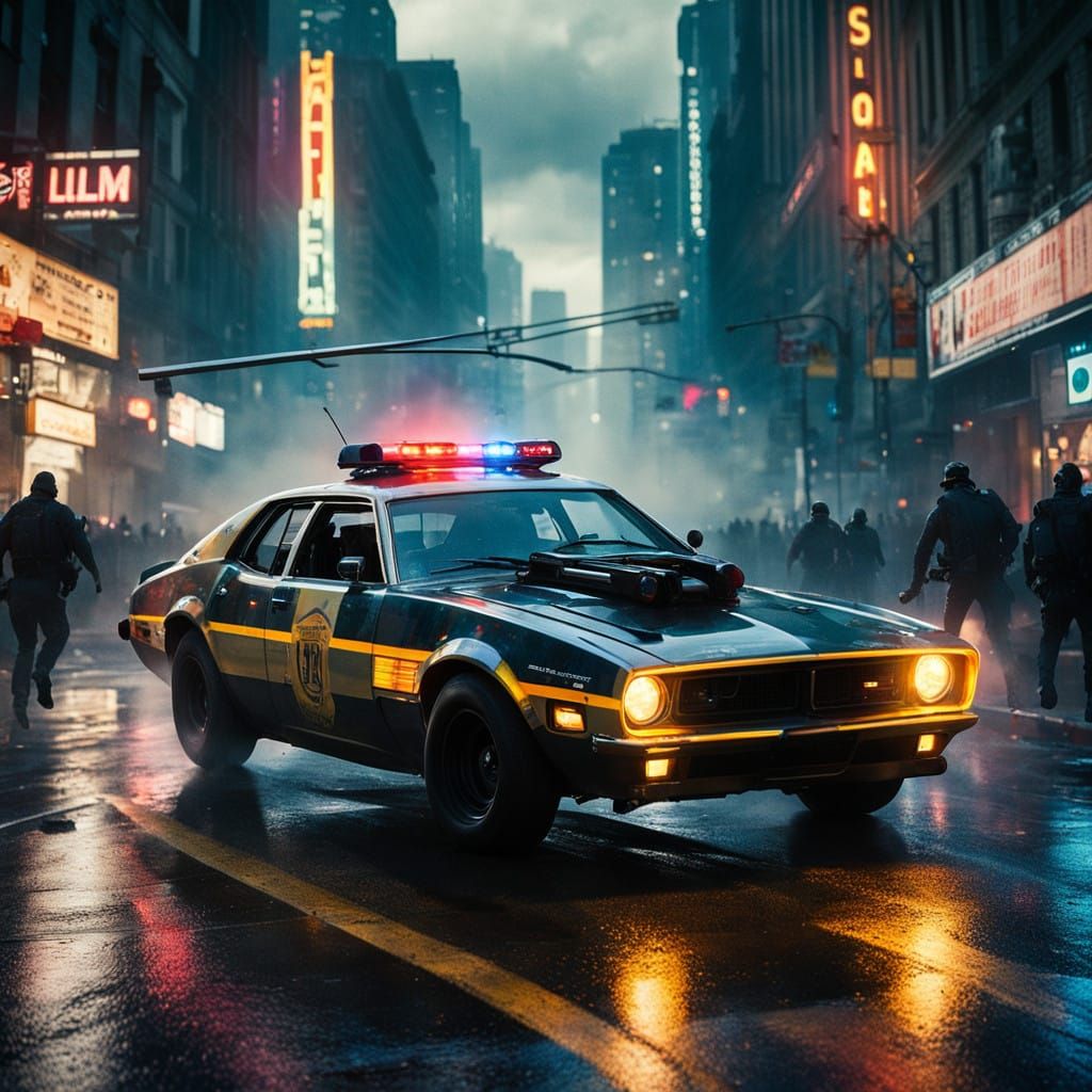 High-Speed Police Car in a Gritty, Cinematic Citys... - AI Art