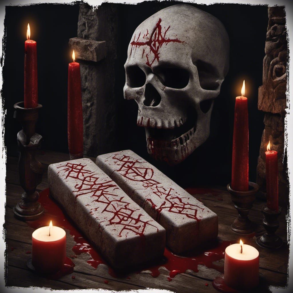 Bloody gory Norse runestone 4K eerie attic candles runes blood eagle ...