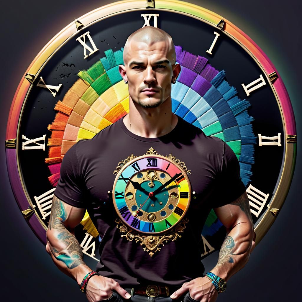 Handsome man with a clock on his t-shirt - Time clock of the heart - AI ...
