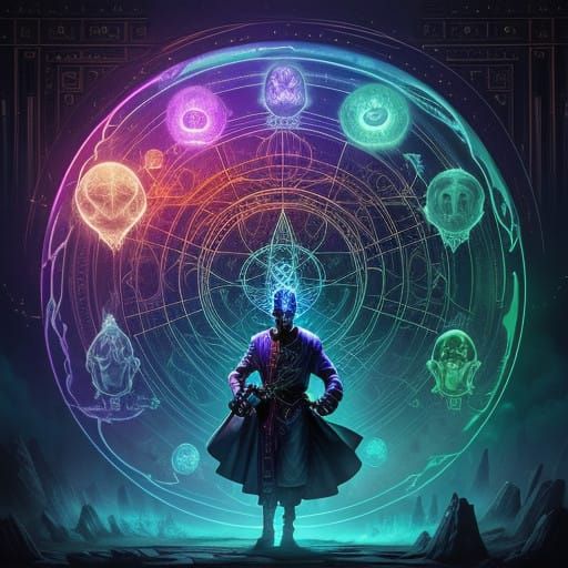 Serene Oracle Sanctuary in Whimsical Cyberpunk Sty... - AI Art