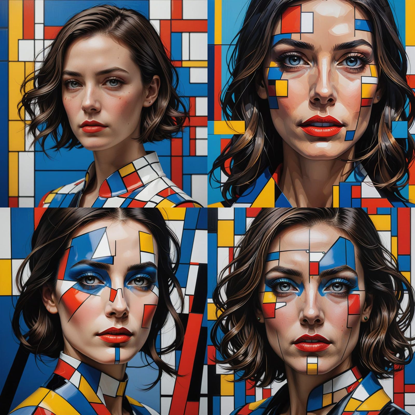 Vibrant Mondrian Geometric Patterns in Thick Black... - AI Art