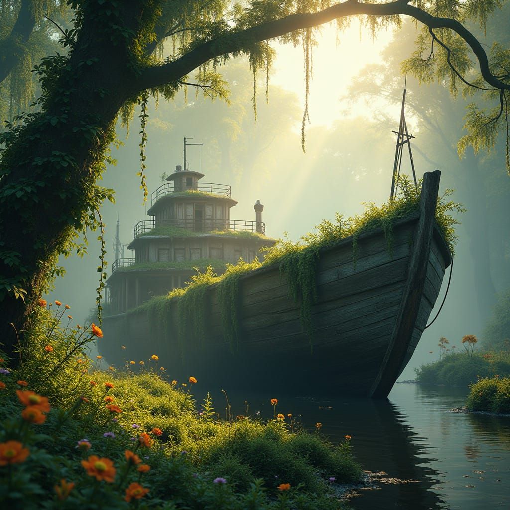 Swamp Boat - Abandoned Vessel in Enchanted Forest