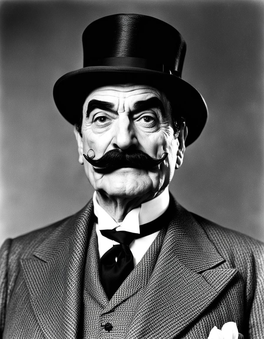 David Suchet with a moustache as Hercule Poirot, 1930s style, - AI ...