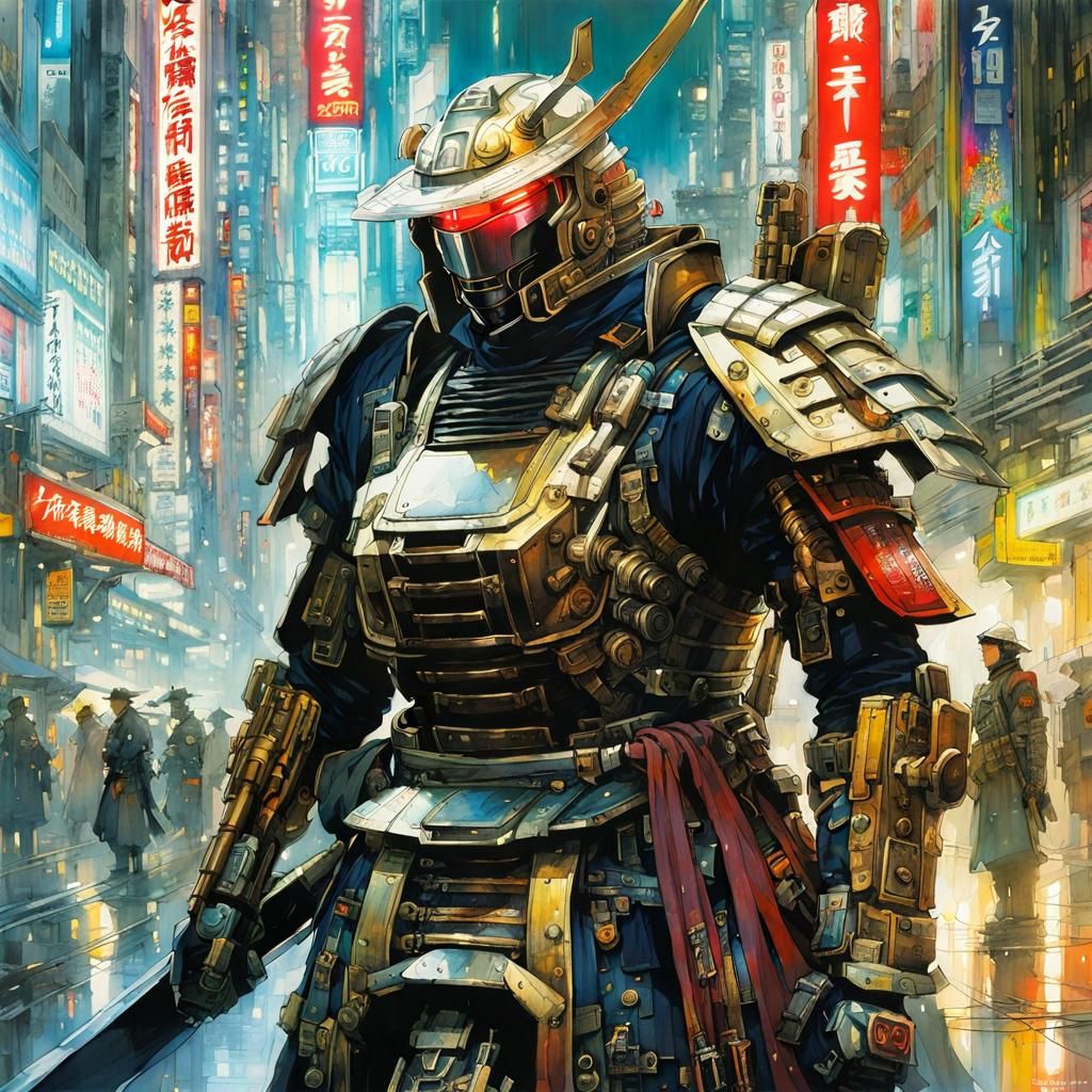 An android samurai in cyberpunk Tokyo, ver. 2 - AI Generated Artwork ...