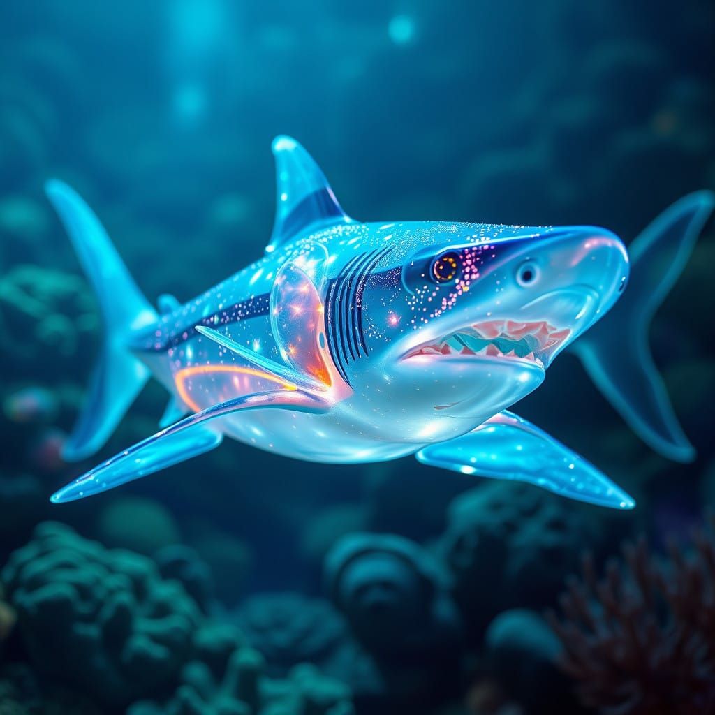 Shark - Luminous Shark Glows on Vibrant Coral Reef
