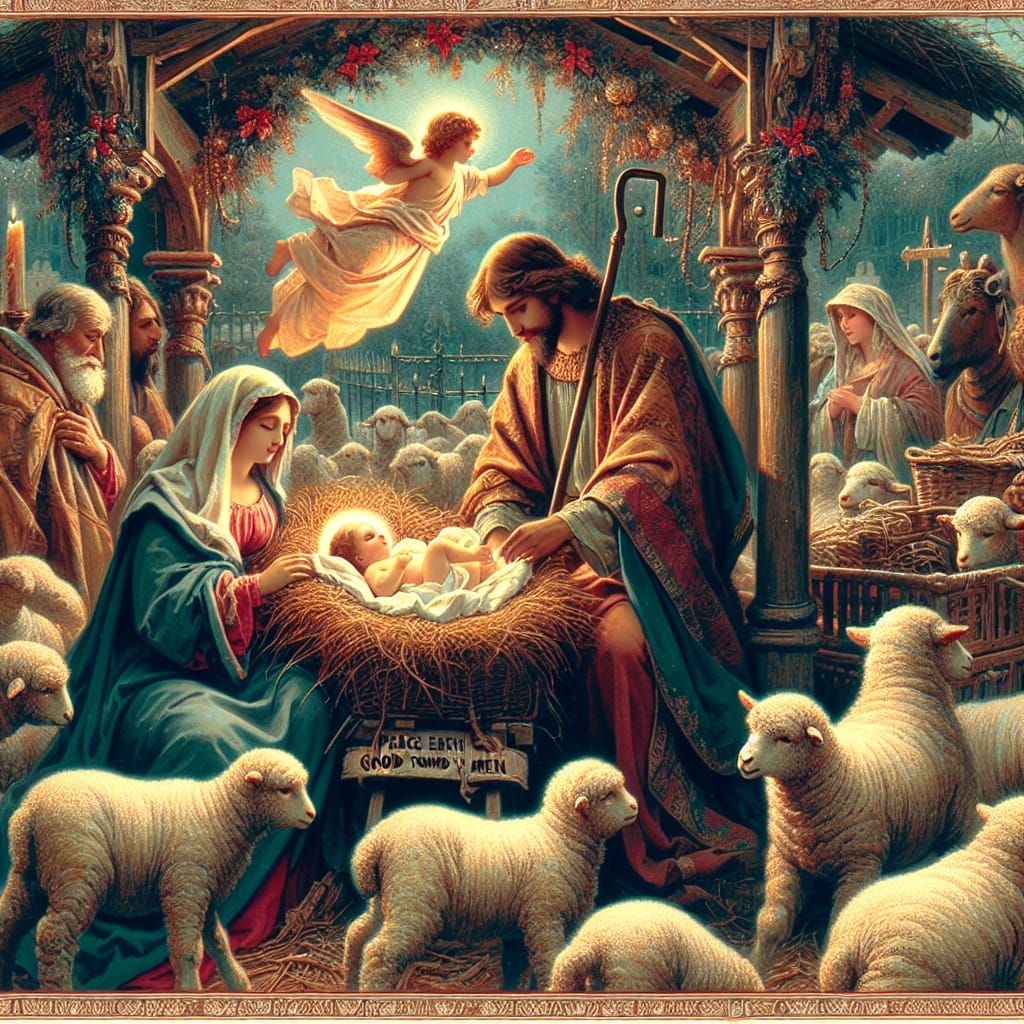 Christmas Nativity Scene in Vintage Art Style - AI Art