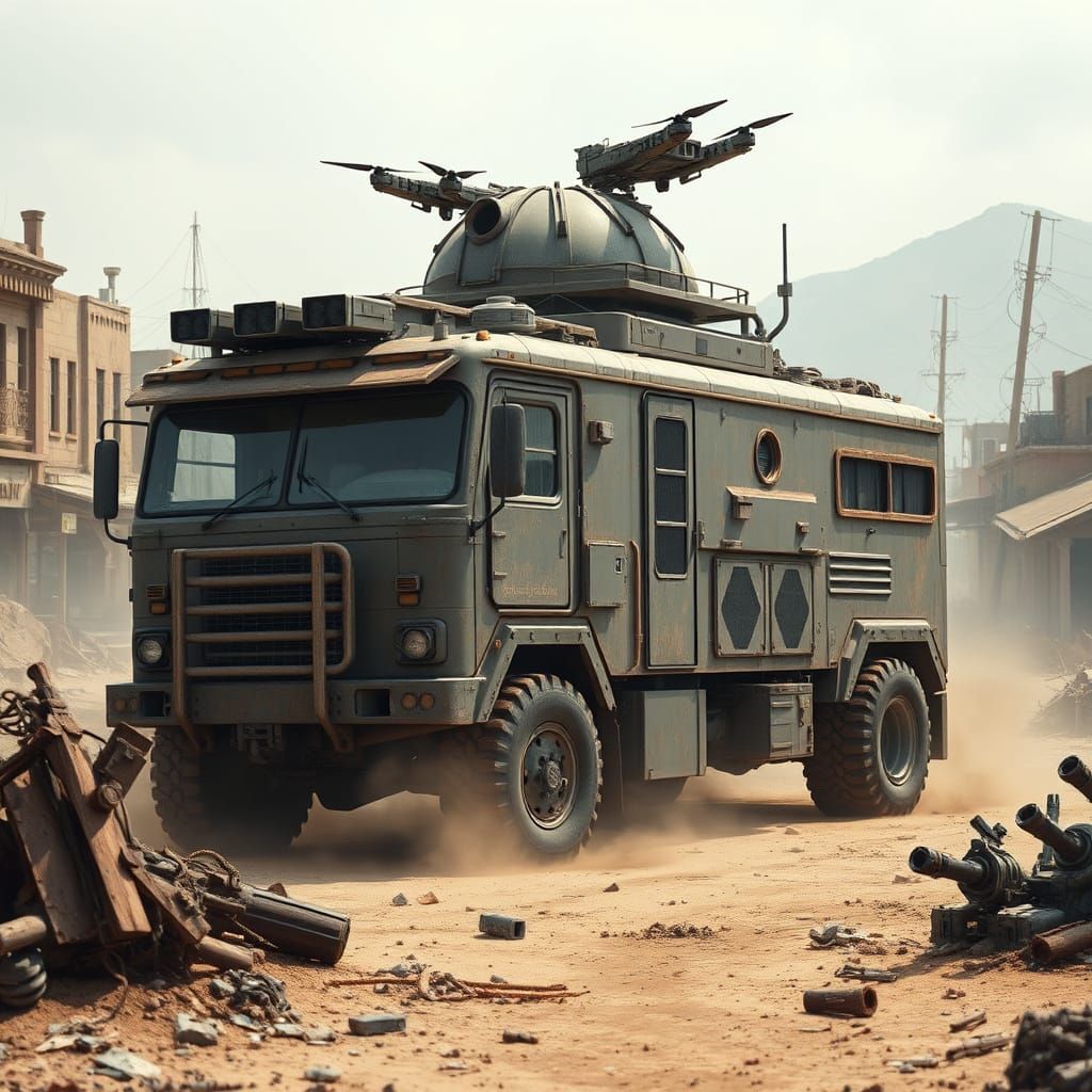 Cybertruck-RV Hybrid in Post-Apocalyptic Wasteland - AI Art