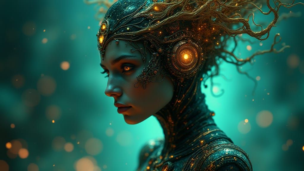 alien tech-witch - Mystical Tech-Witch in Triadic Hues