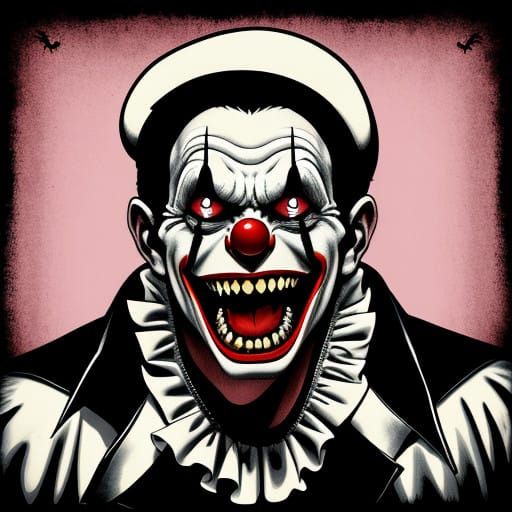 Laughing vampire clown. CRT effect - Grotesque Vampire Clown...