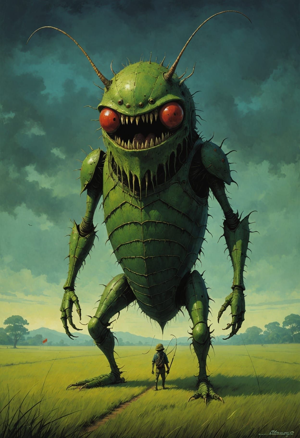 Surreal Cricket Illustration in Cyberpunk Style - AI Art