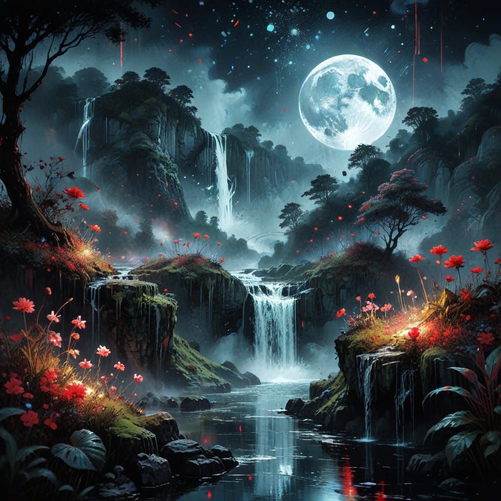 Rising Moon - Ethereal Summerscape at Sunset with Vibrant Mo...