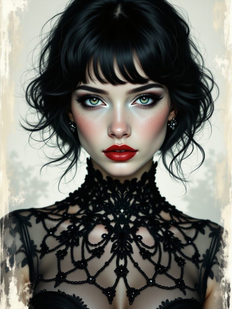 Tears hide in her gaze, Beauty stands where sorrow blooms— Shadows ...