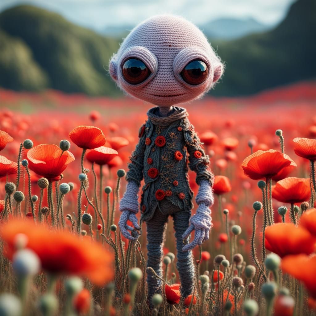 Alien in poppy field - AI Generated Artwork - NightCafe Creator