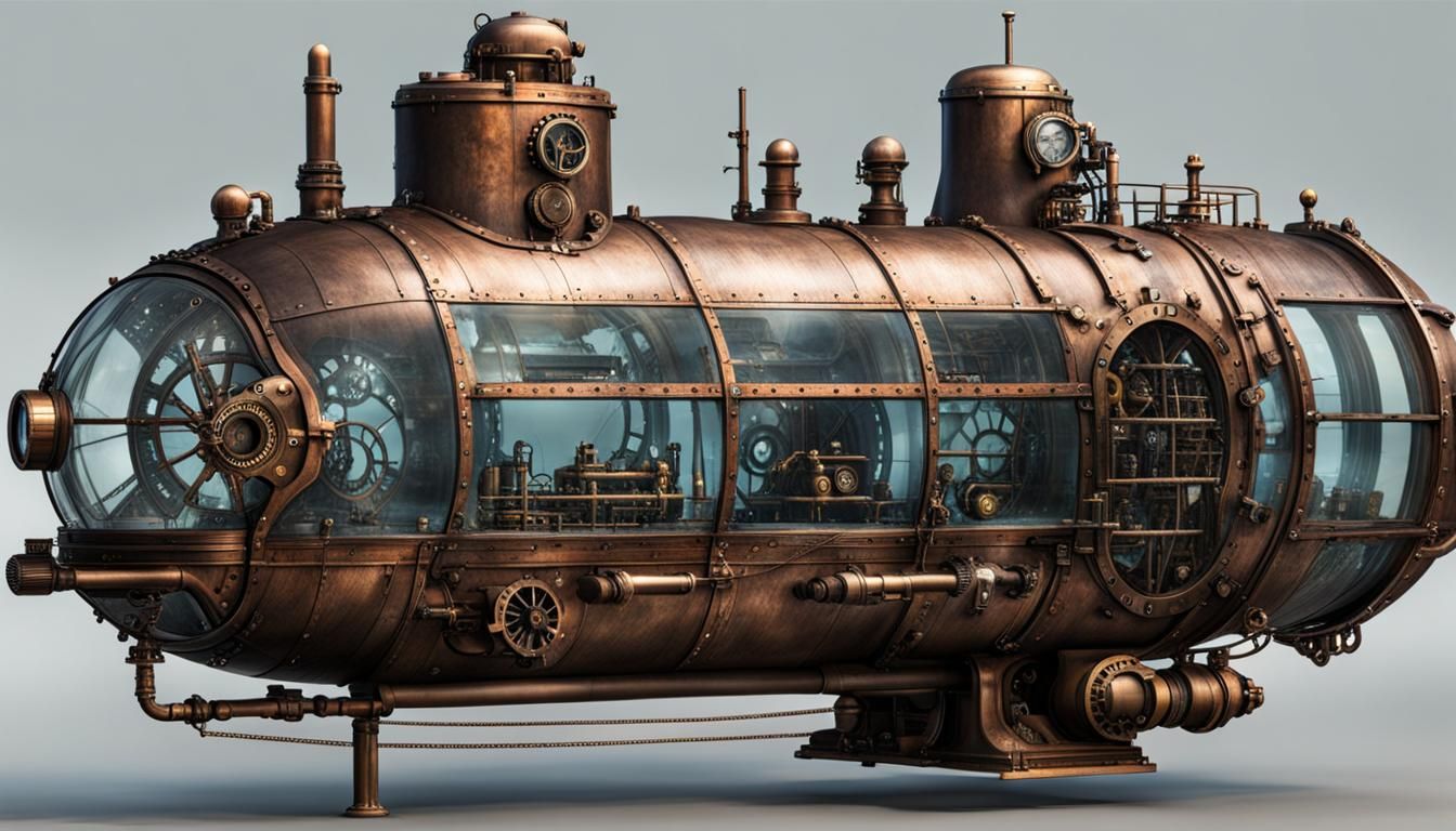 steampunk submarine, glass windows, realistic - AI Generated Artwork - NightCafe Creator