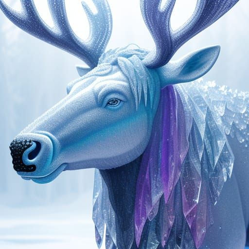 Majestic Ice Moose Sculpture in Frozen Landscape - AI Art
