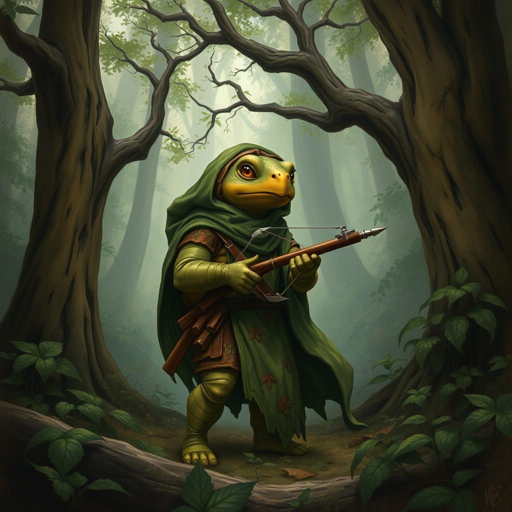 Sylvan Ranger Turtle Embarks on Whimsical Quest - AI Art