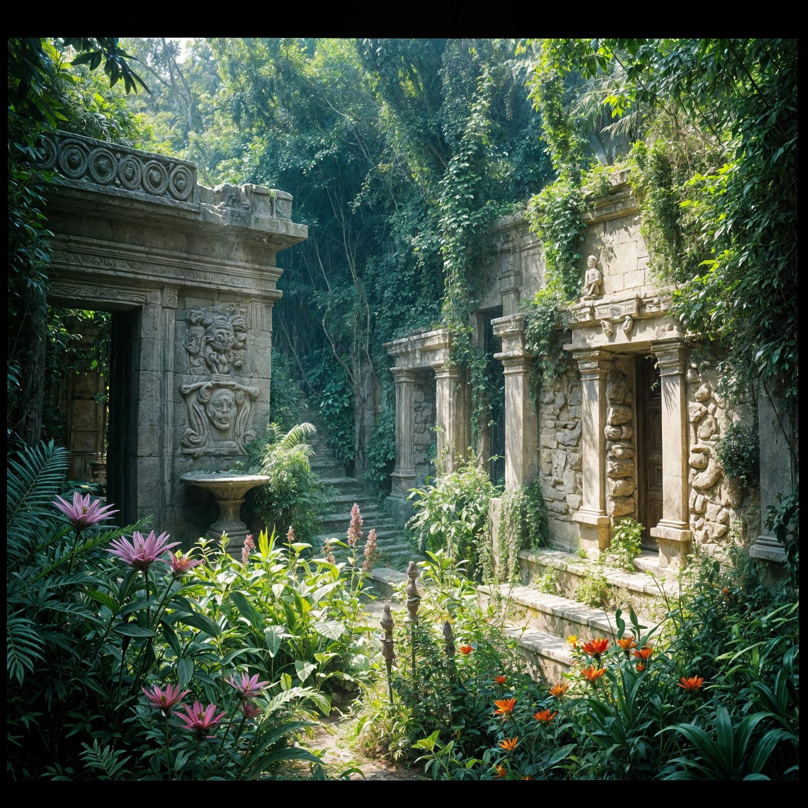 Ancient Aztec Ruins Overgrown with a Lush Secret G... - AI Art