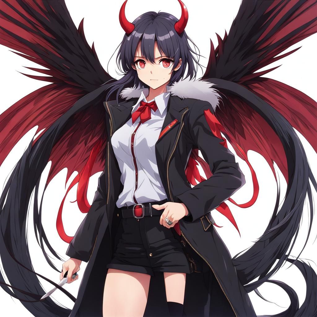 A tall girl in a jacket having demon wings and a devil tail - AI ...
