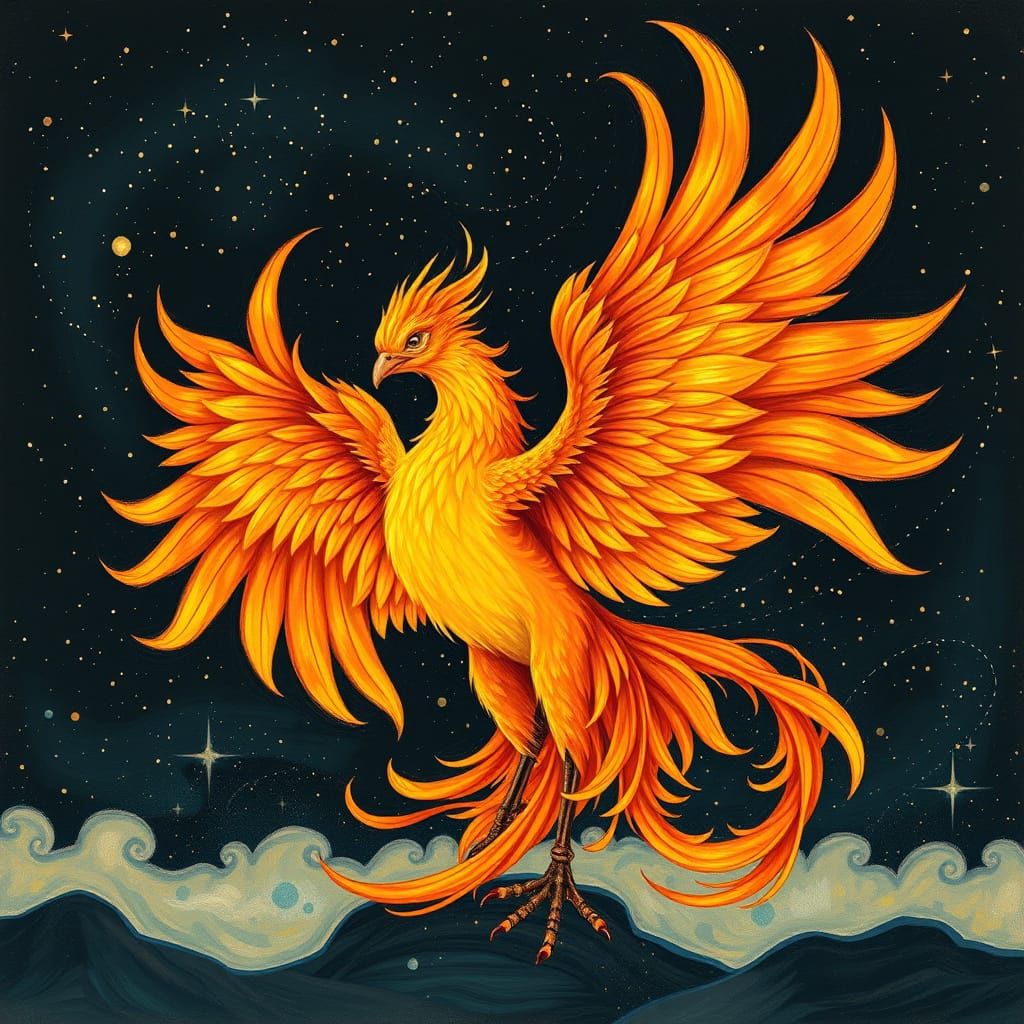 A Majestic Flaming Phoenix Soars Under the Starry ... - AI Art