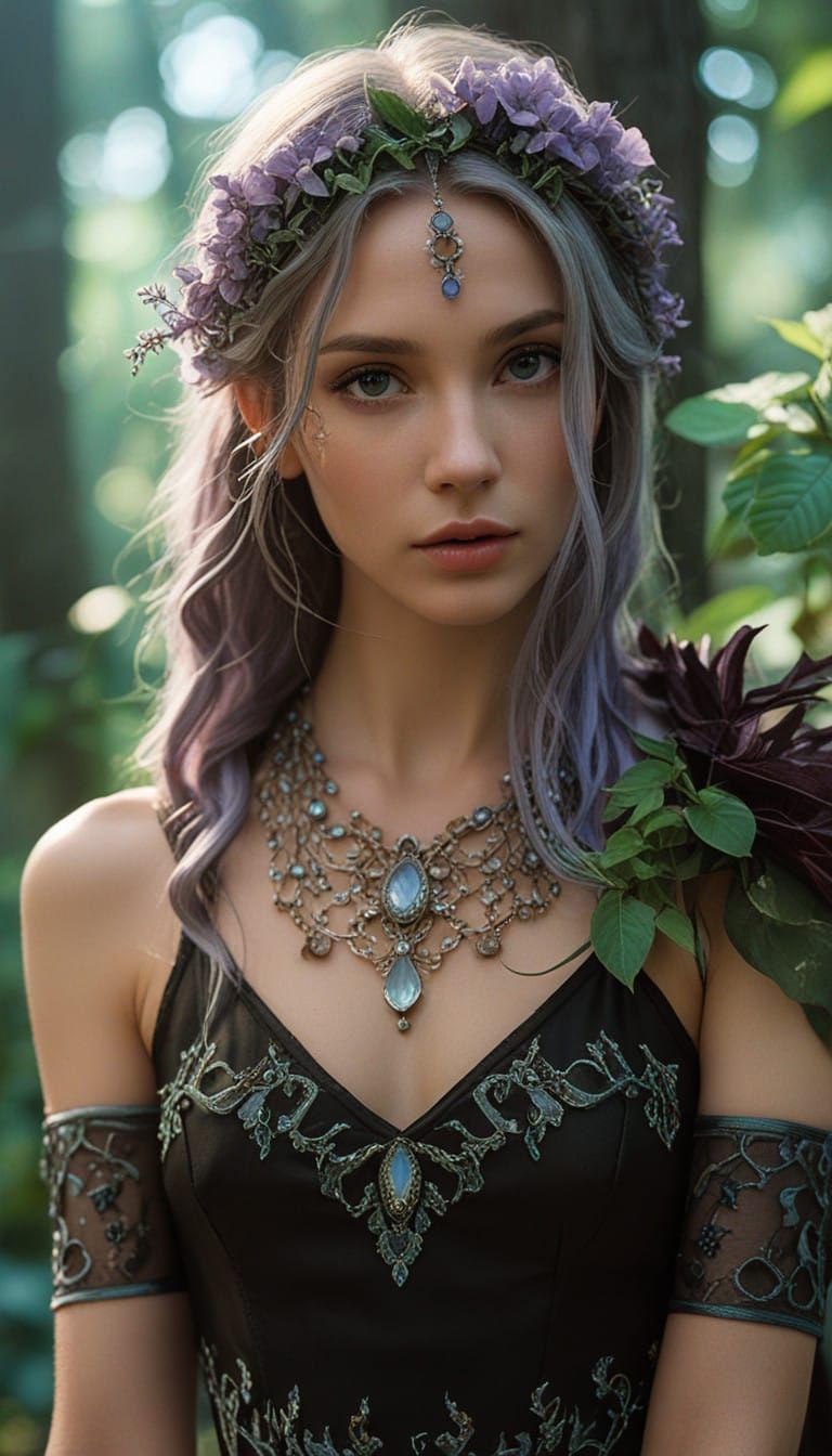 Ethereal Princess in Art Nouveau Forest - AI Art