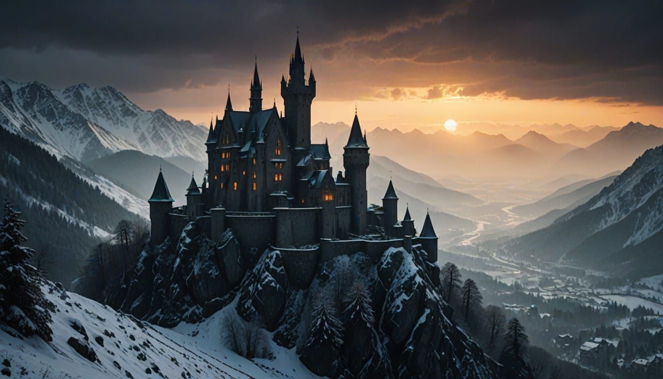 Mysterious Carpathian Castle - Gothic Castle in Golden Hour,...