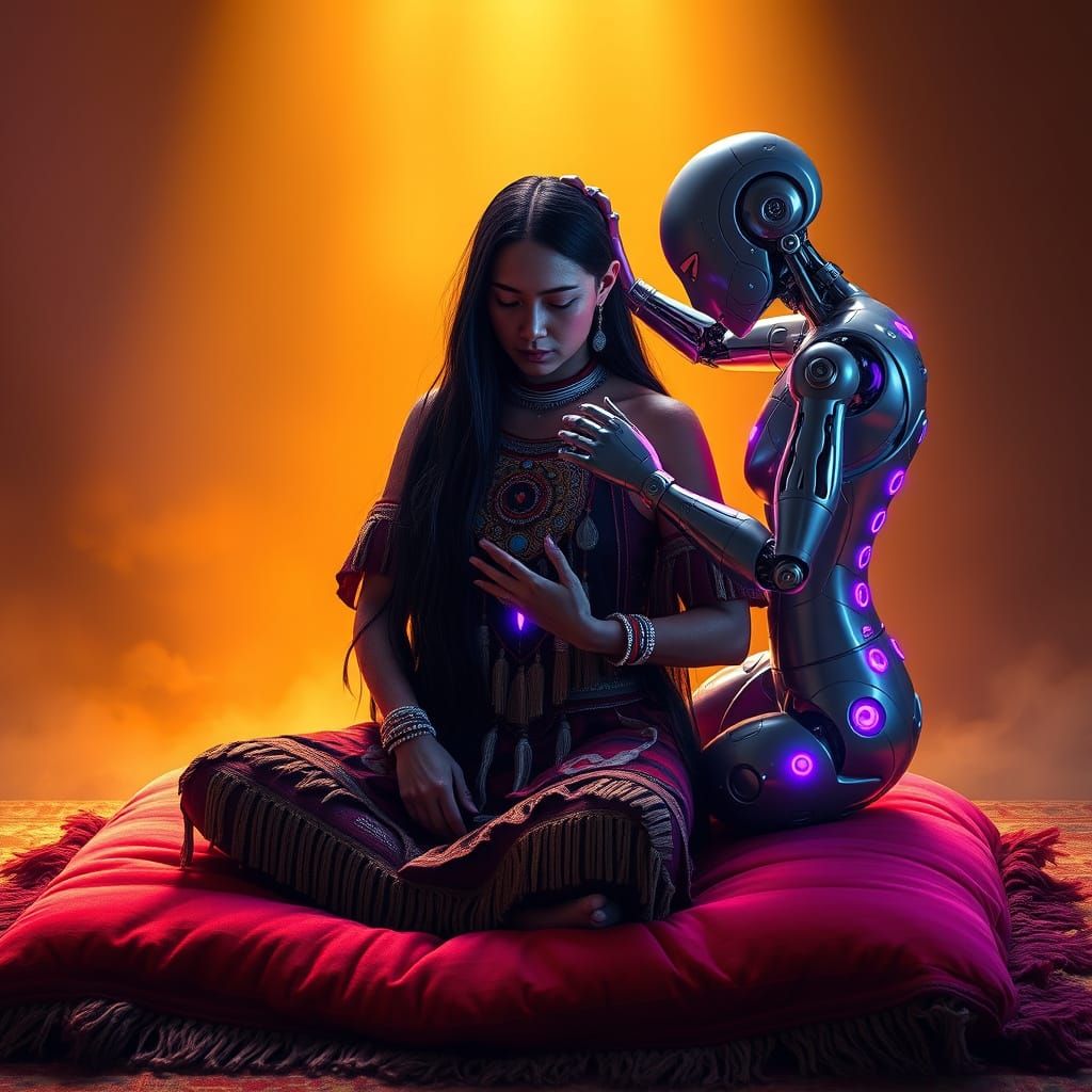 Stoic First Nation Woman Receives Futuristic Spine... - AI Art