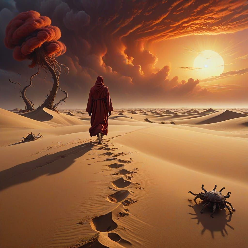 Surreal Sand Dunes with Floating Objects in Oil Pa... - AI Art