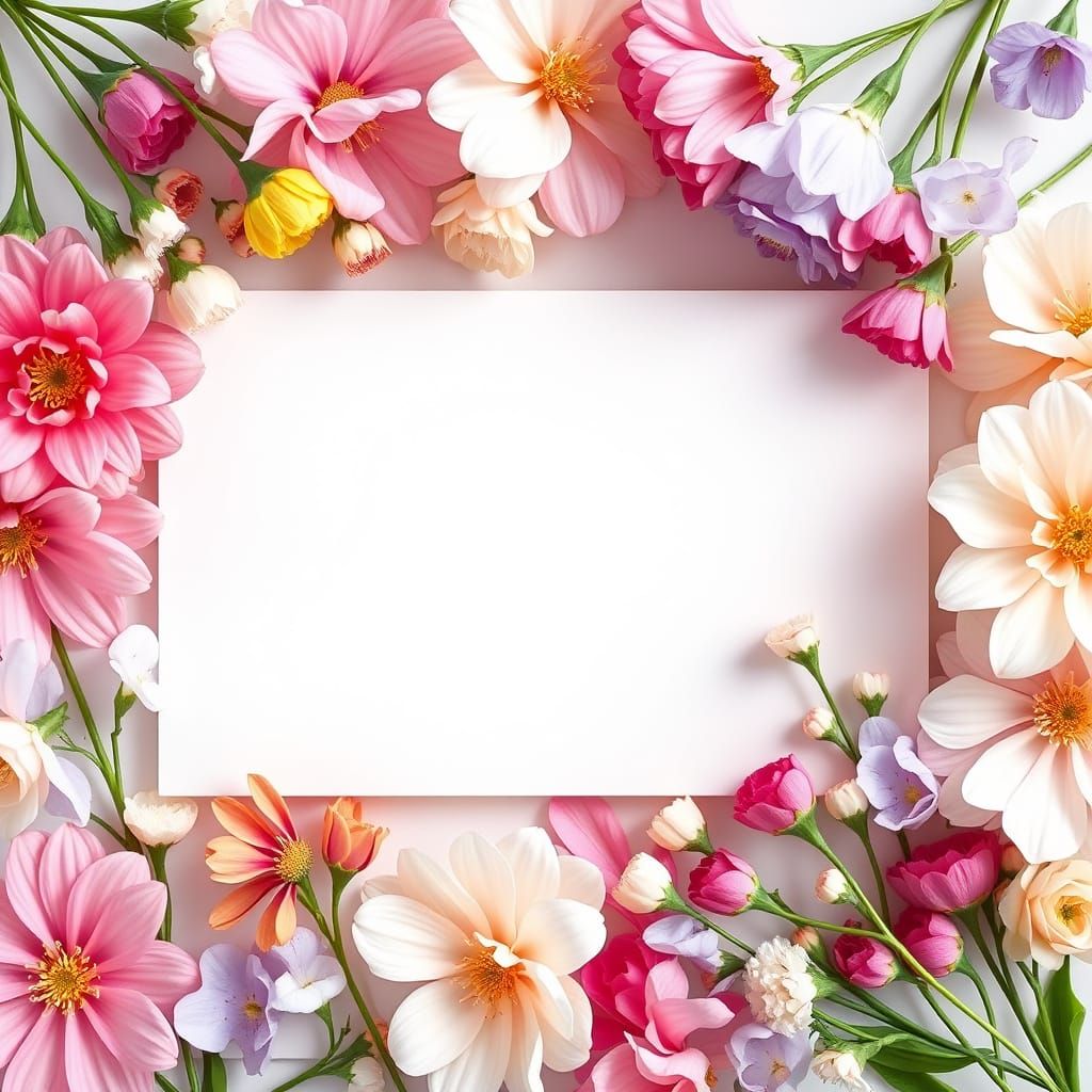 Delicate Floral Invitation in Vibrant Spring Color... - AI Art
