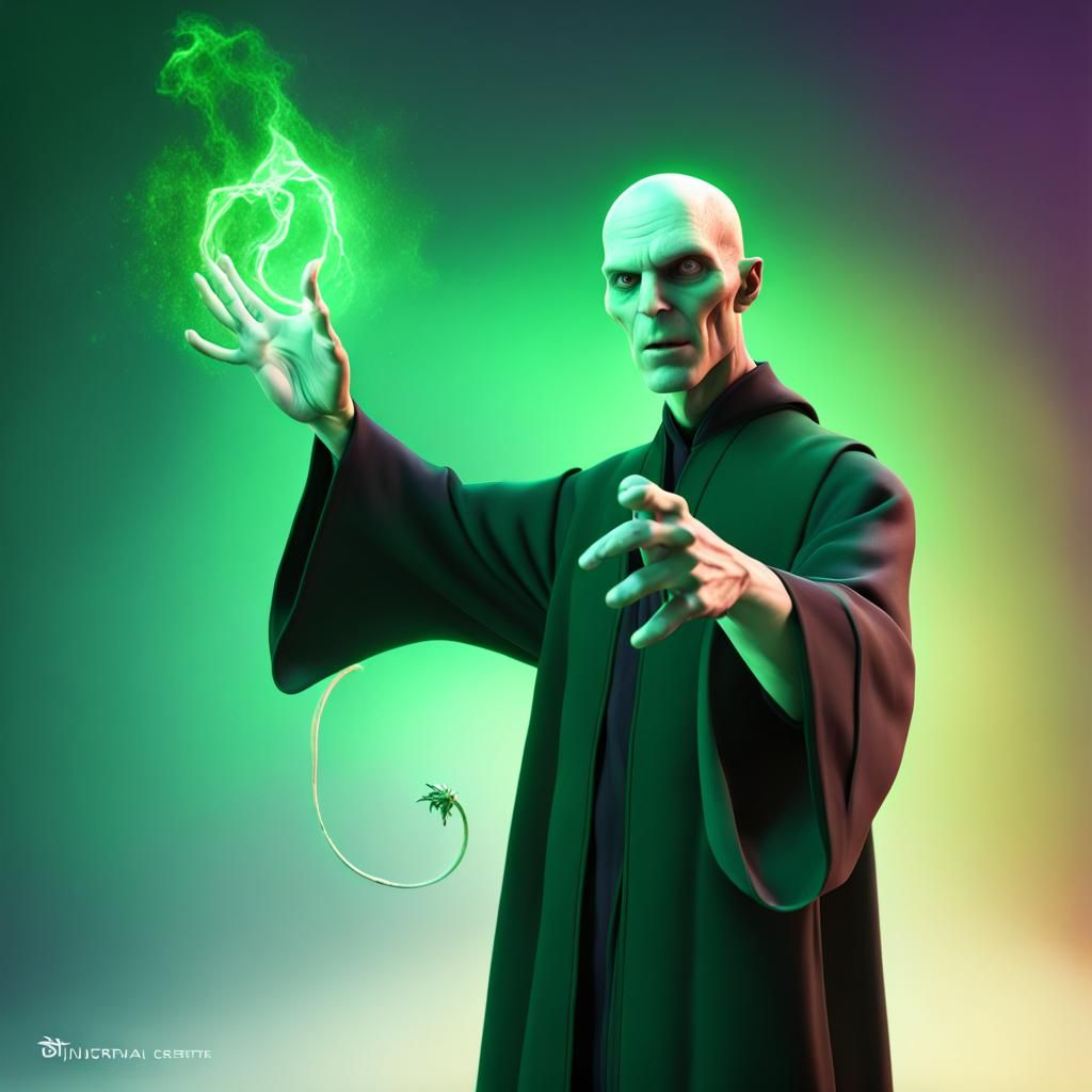 Lord Voldemort casting green avada kedavra spell with wand - AI ...