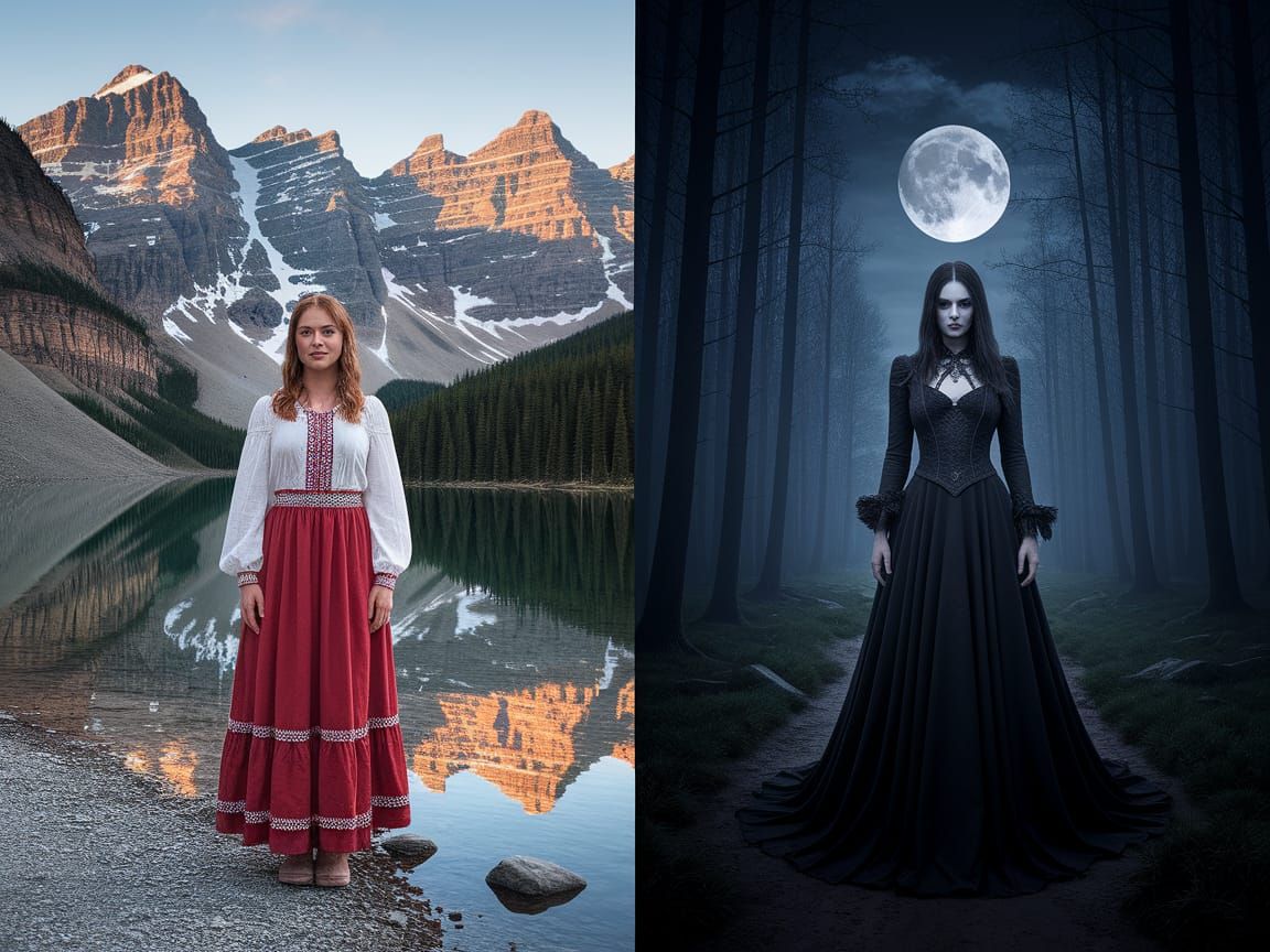 Hyper Realistic Diptych: Slavic Goddess and Gothic... - AI Art