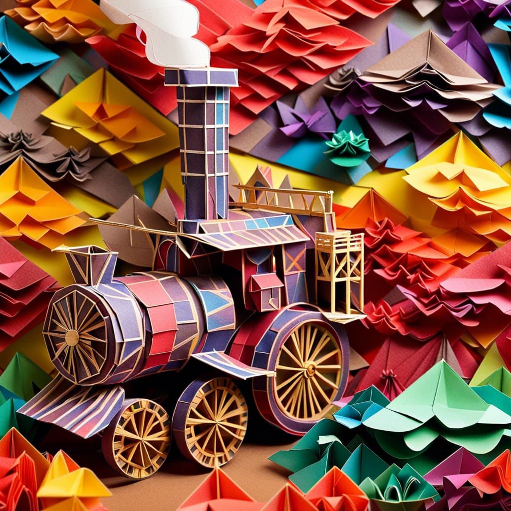Origami Steam Engine 2 - AI Generated Artwork - NightCafe Creator