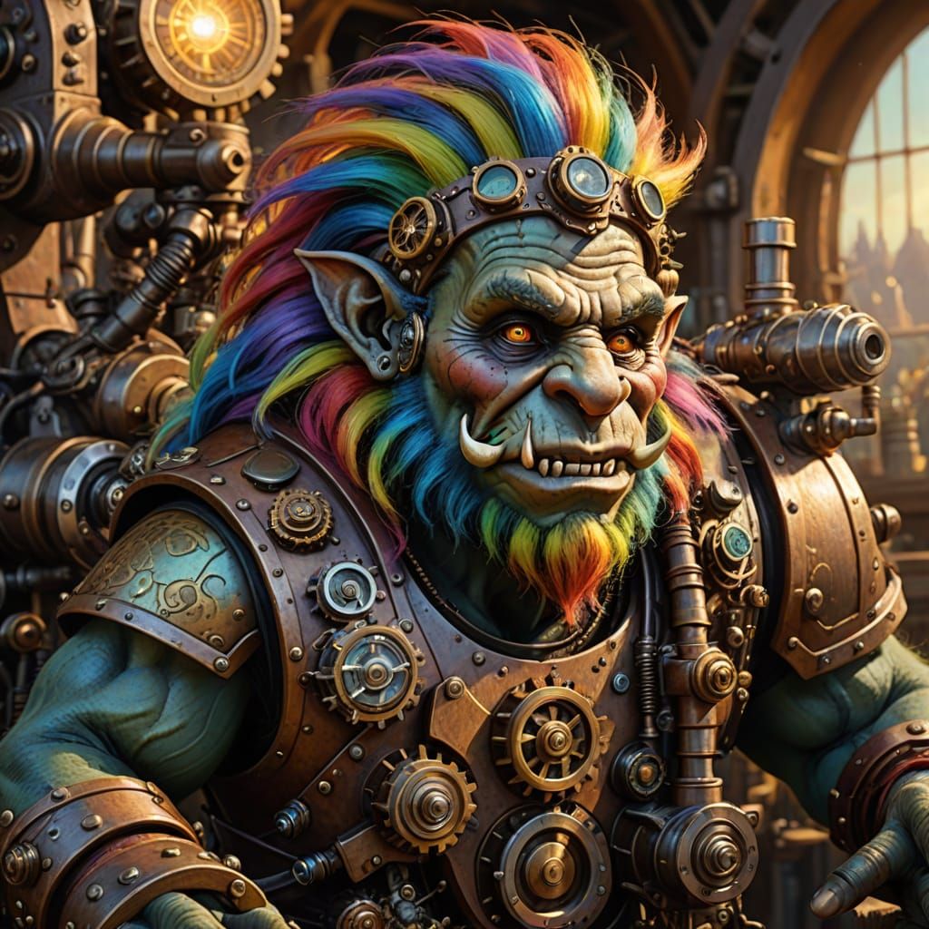 Steampunk Troll - Rainbow-Haired Troll Operates Steampunk En...