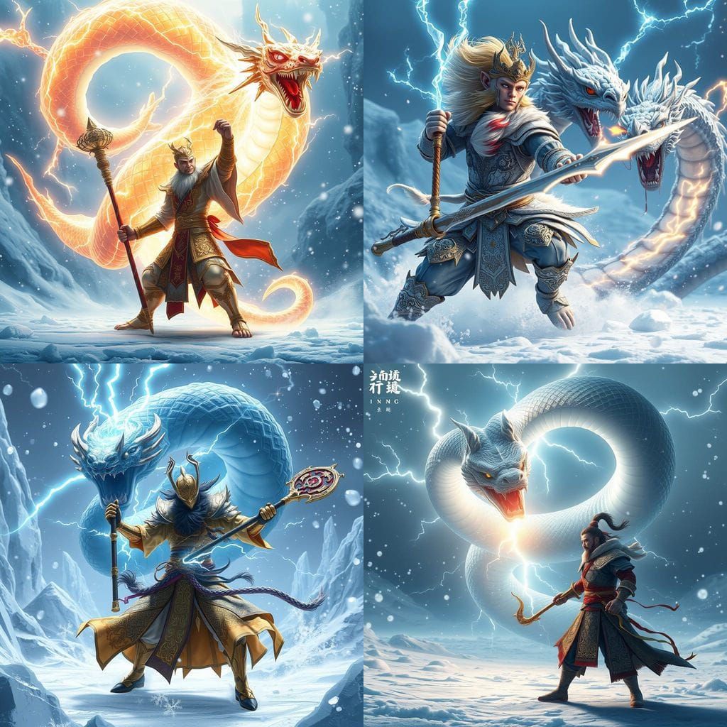 Wukong Defeats the Lightning Snake in a Futuristic... - AI Art