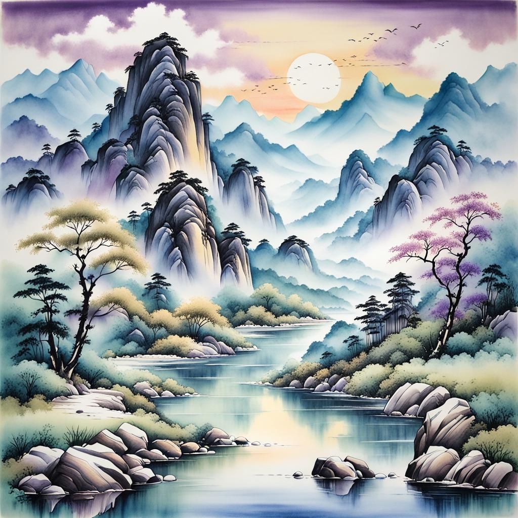Mountain landscape - AI Generated Artwork - NightCafe Creator