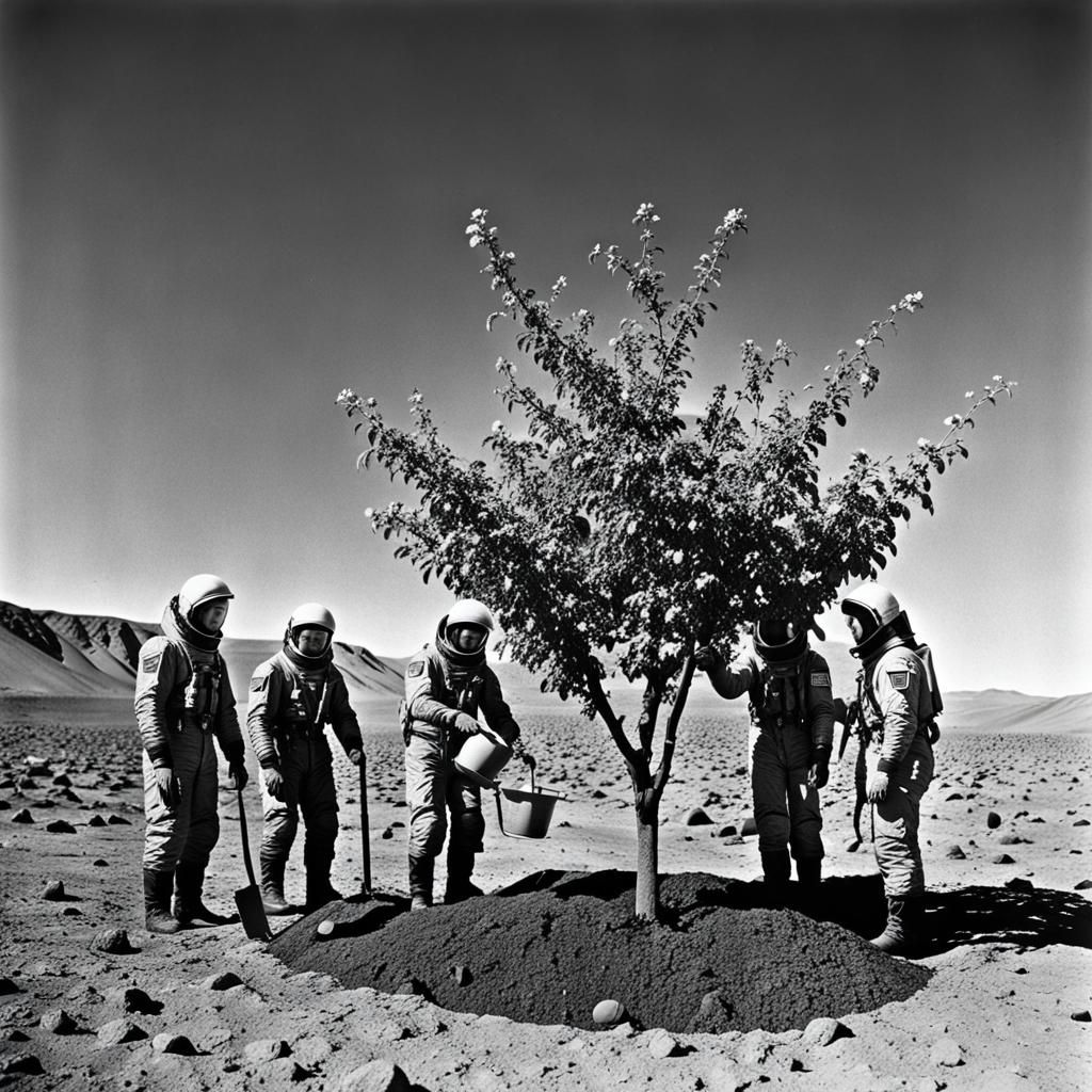 April 12, 1969. Mars, USSR. Planting the first apple tree. - AI ...