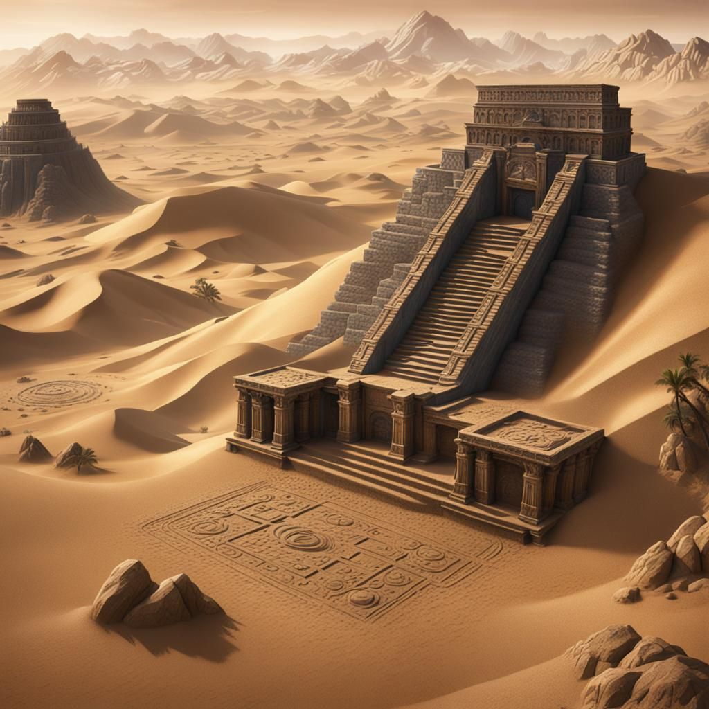 Rosetta stone in the sand detailed matte painting, deep color ...
