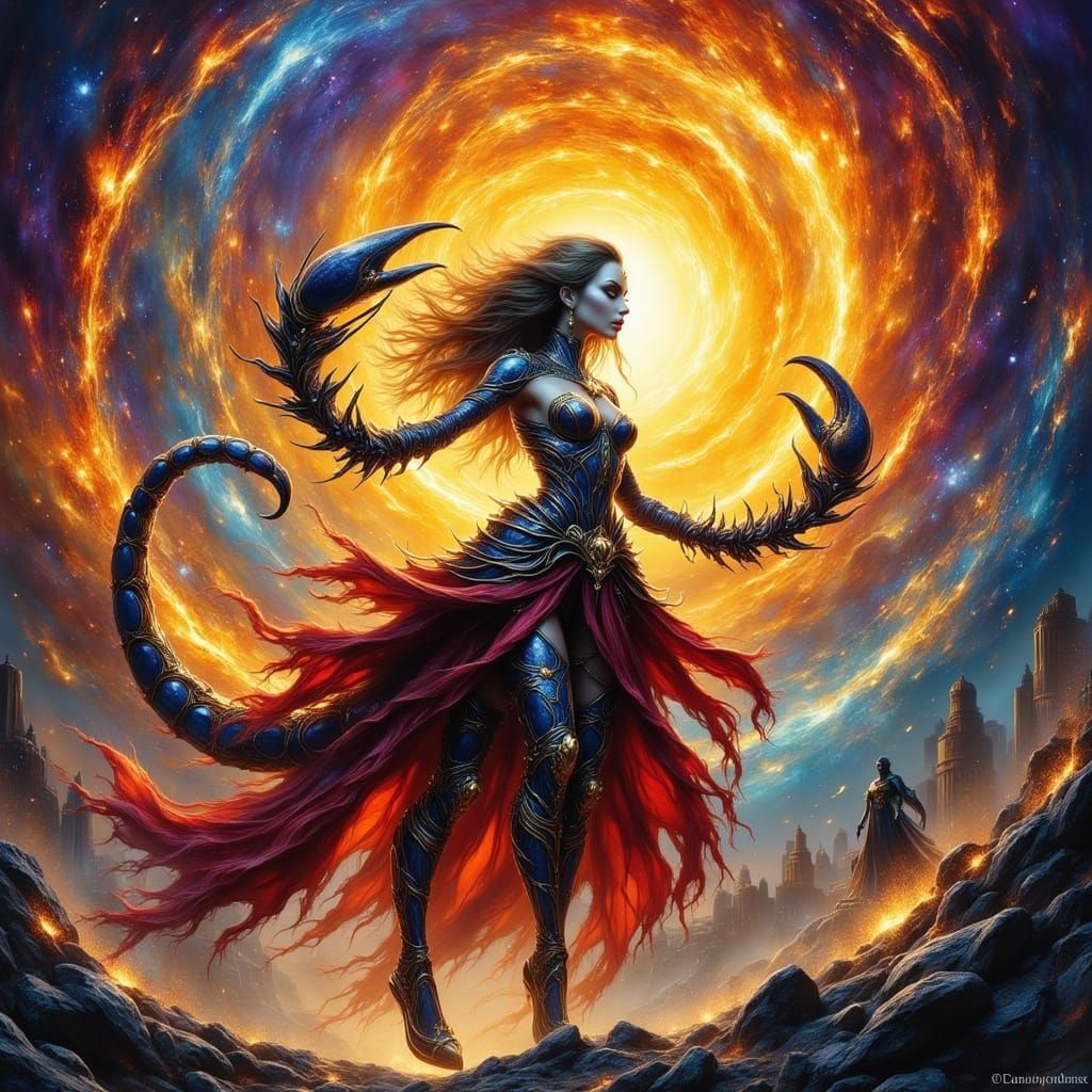 Dramatic Scorpion Queen in 3D Pulp Comic Style - AI Art